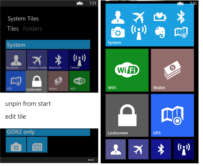 "System Tiles" saves hassle by putting individual settings as Tiles or ...